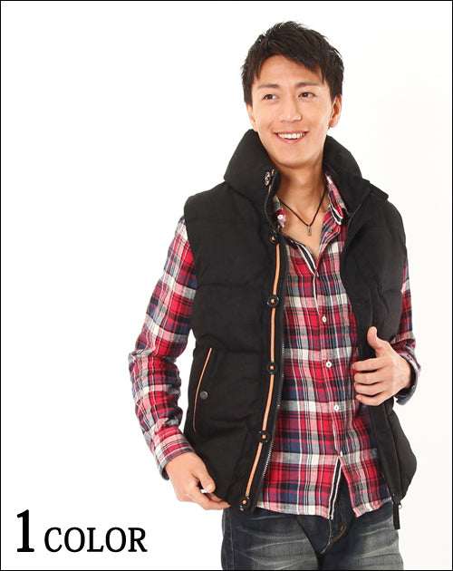 PUレザー使い前立てテープデザイン中綿ベスト ｜ メンズファッション通販 MENZ-STYLE(メンズスタイル）