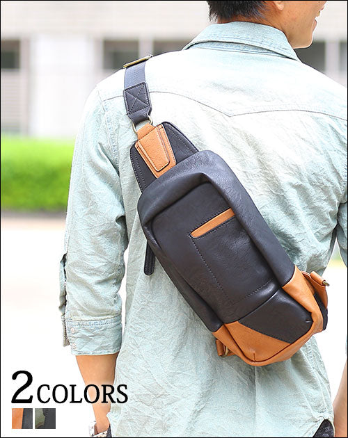 PUレザー切り替えデザインボディバッグ ｜ メンズファッション通販 MENZ-STYLE(メンズスタイル）