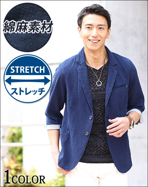 袖裏デザイン綿麻素材7分袖ジャケット ｜ メンズファッション通販 MENZ-STYLE(メンズスタイル）