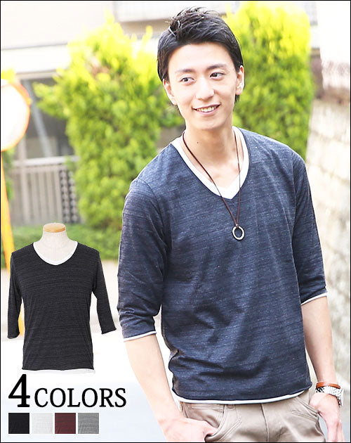 フェイクレイヤード7分袖Vネックカットソー ｜ メンズファッション通販 MENZ-STYLE(メンズスタイル）