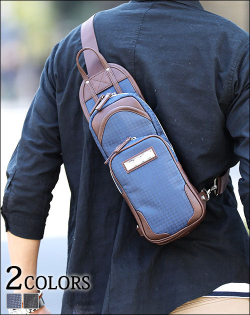 PUレザー使いシャドー千鳥格子ボディバッグ ｜ メンズファッション通販 MENZ-STYLE(メンズスタイル）