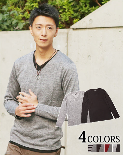 Vネックニットソー×Vネックカットソー 2点セット ｜ メンズファッション通販 MENZ-STYLE(メンズスタイル）