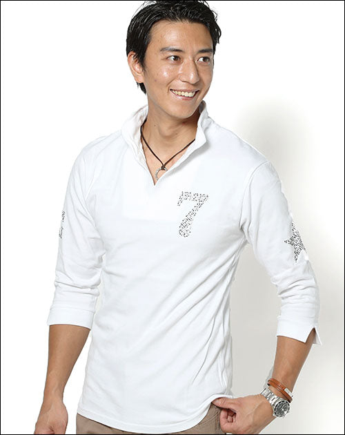 襟ワイヤー入りイタリアンスタンドカラー7分袖ポロシャツ ｜ メンズファッション通販 MENZ-STYLE(メンズスタイル）