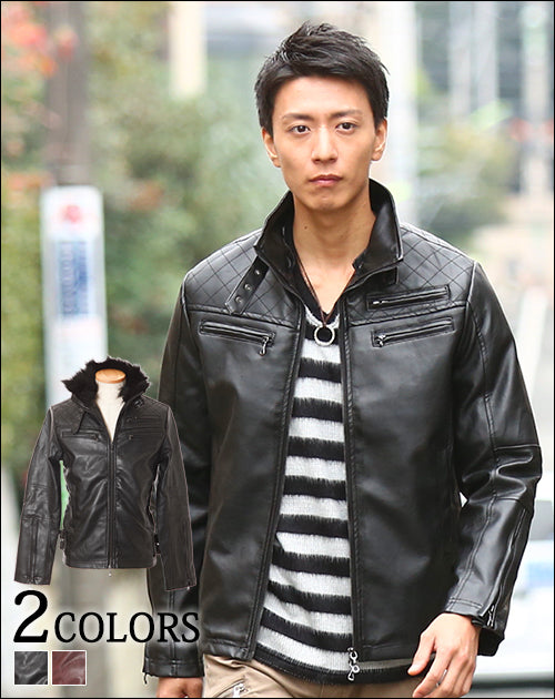 スタンドカラーPUレザーライダースジャケット ｜ メンズファッション通販 MENZ-STYLE(メンズスタイル）