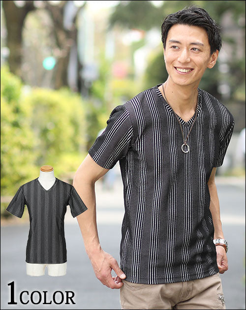 ランダムテレコ半袖Ⅴネックカットソー ｜ メンズファッション通販 MENZ-STYLE(メンズスタイル）