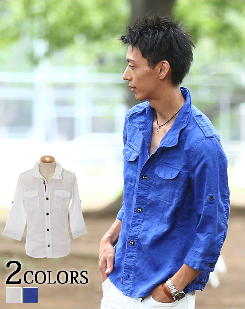 ワイヤー襟7分袖麻シャツ ｜ メンズファッション通販 MENZ-STYLE(メンズスタイル）