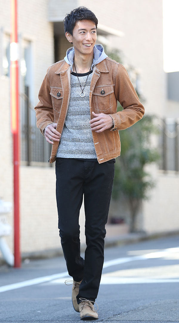 デニムジャケット ニットソー ブラックパンツ snp_bp0334 ｜ メンズファッション通販 MENZ-STYLE(メンズスタイル）