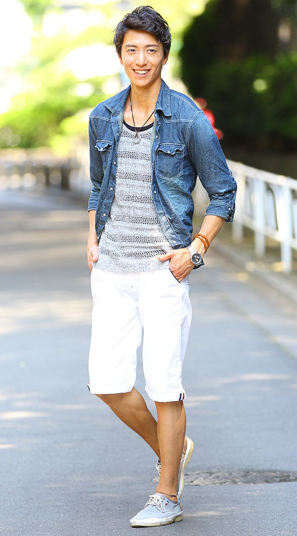 デニムシャツ ニット クロップドパンツ snp_fc0446 ｜ メンズファッション通販 MENZ-STYLE(メンズスタイル）