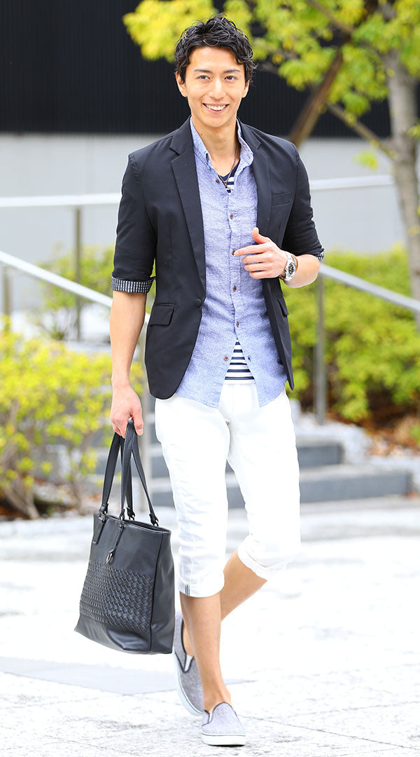 テーラードジャケット カットソー 麻シャツ クロップドパンツ snp_kk0089のコーディネート例 ｜ メンズファッション通販 MENZ-STYLE(メンズスタイル）