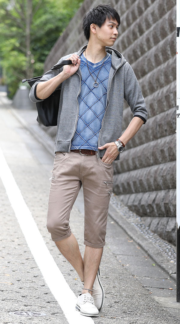 グレーパーカー 紺Tシャツ ベージュクロップドパンツ snp_az0279 ｜ メンズファッション通販 MENZ-STYLE(メンズスタイル）