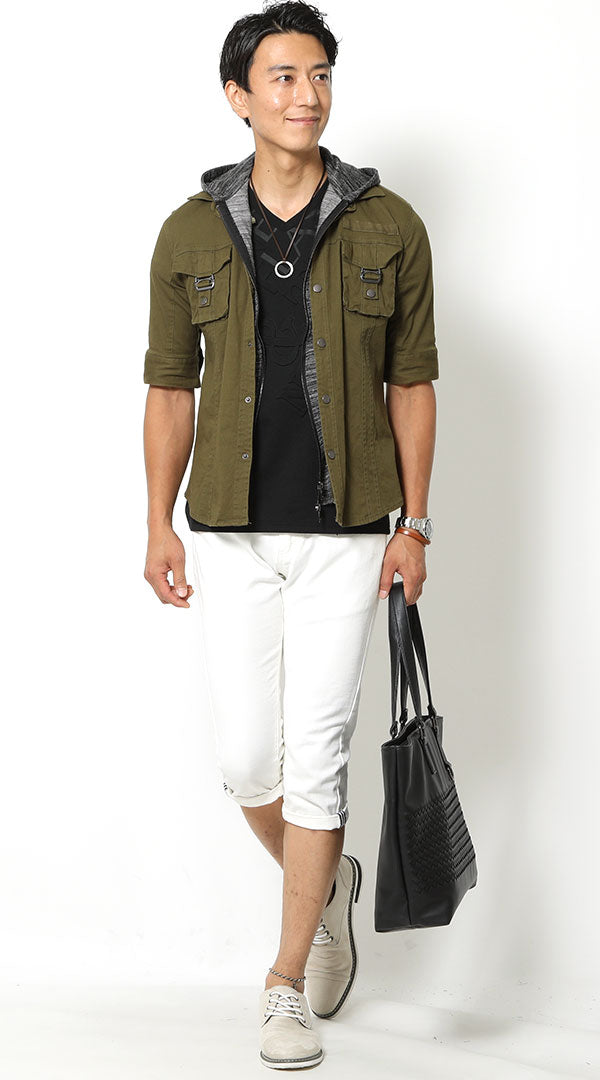 カーキジャケット グレーパーカー 黒Tシャツ snp_ha0763 ｜ メンズファッション通販 MENZ-STYLE(メンズスタイル）