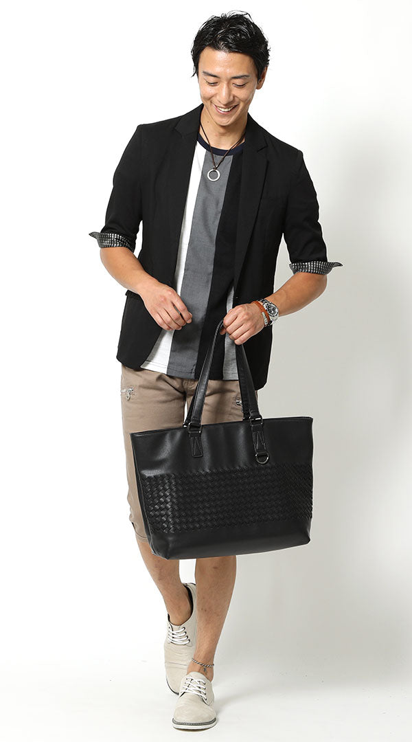 黒ジャケット 紺Tシャツ ベージュクロップドパンツ snp_hf0380 ｜ メンズファッション通販 MENZ-STYLE(メンズスタイル）