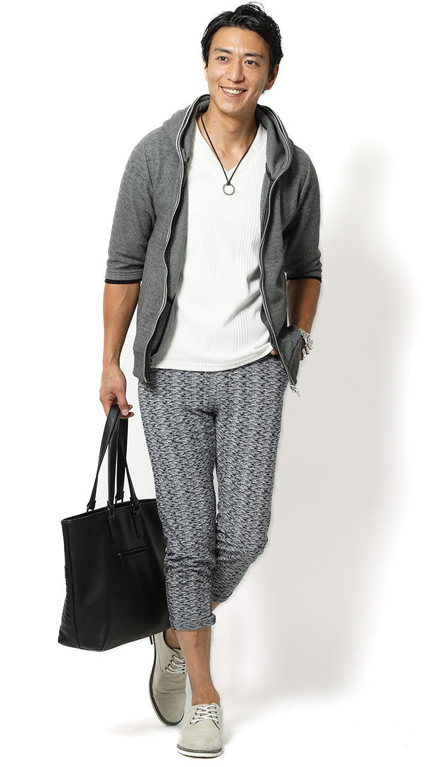 グレーパーカー 白Tシャツ 紺テーパードパンツ snp_hg1091 ｜ メンズファッション通販 MENZ-STYLE(メンズスタイル）