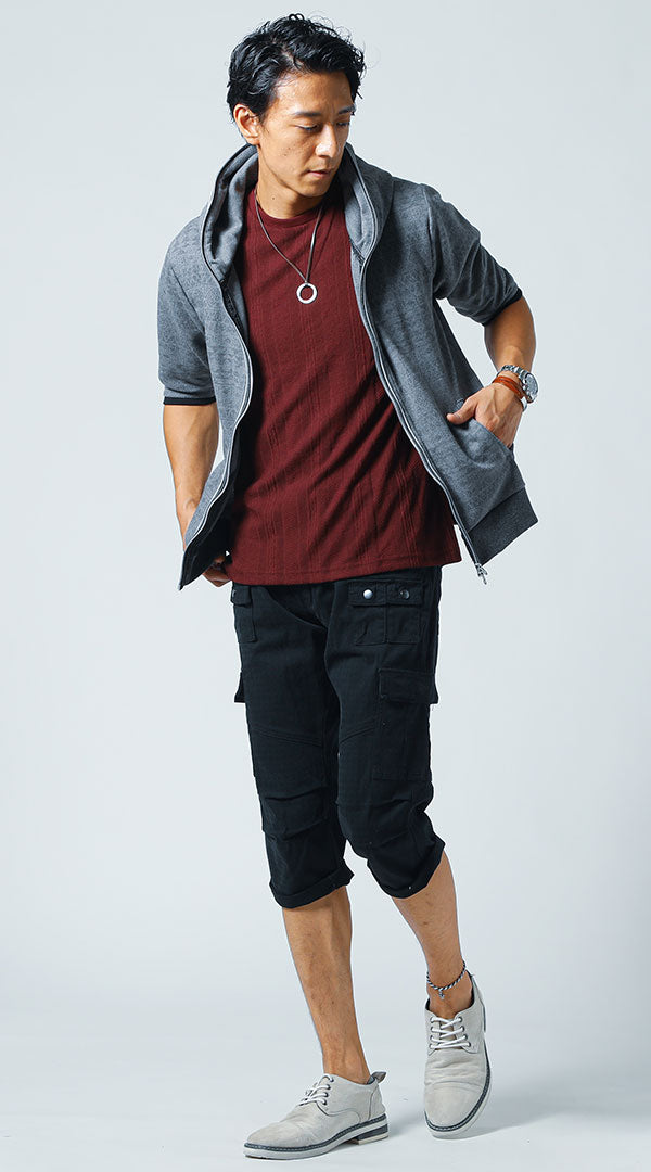グレーパーカー ワインTシャツ 黒パンツ snp_jx1358 ｜ メンズファッション通販 MENZ-STYLE(メンズスタイル）