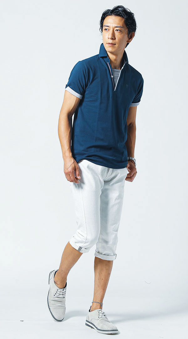 ダークブルーポロシャツ 白パンツ snp_ka0074のコーディネート例 ｜ メンズファッション通販 MENZ-STYLE(メンズスタイル）