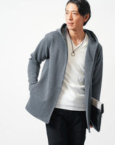 パーカー フーディガン カーディガン メンズ ロング おしゃれ ブランド コーデ 着こなし ファッション 40代 30代 厚手 春 秋 スリム 細身 上着 パーカー フード ボタンレス ボタン ...