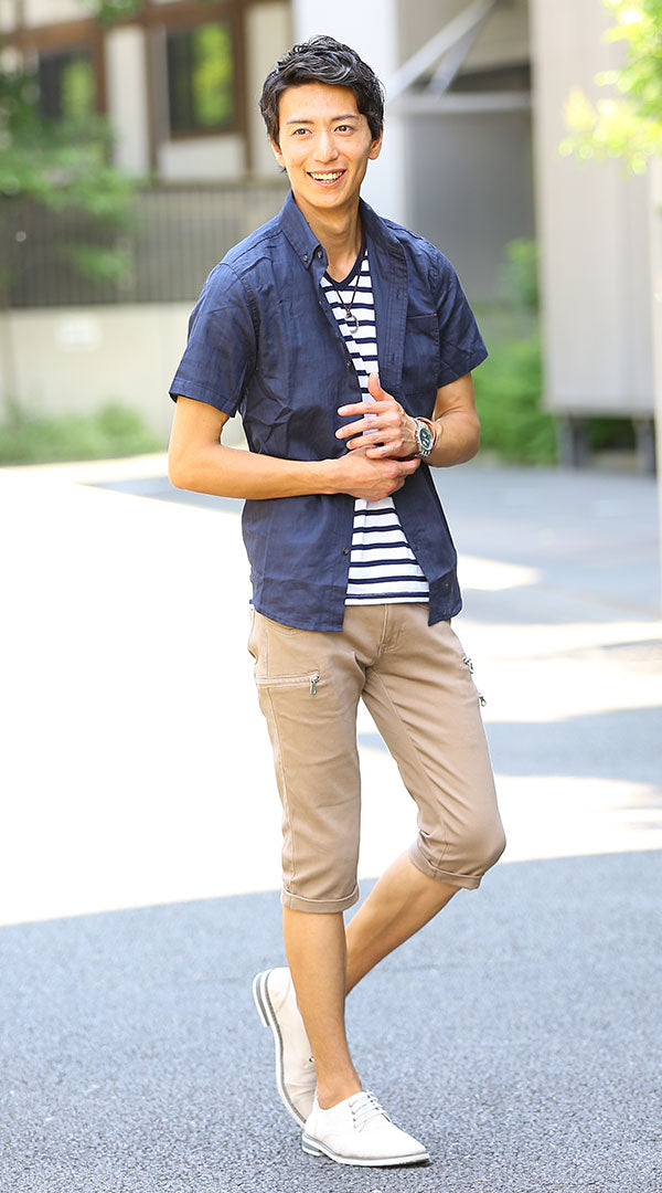 麻混シャツ ボーダーカットソー クロップドチノ snp_el0352 ｜ メンズファッション通販 MENZ-STYLE(メンズスタイル）