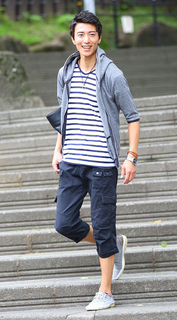 パーカー ボーダーカットソー クロップドパンツ バッグ snp_ey0172のコーディネート例 ｜ メンズファッション通販 MENZ-STYLE(メンズスタイル）