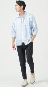 【20代】白クルーネック半袖Tシャツ 黒チノパンツ 白スニーカー snp_no0654 ｜ メンズファッション通販 MENZ-STYLE(メンズスタイル）