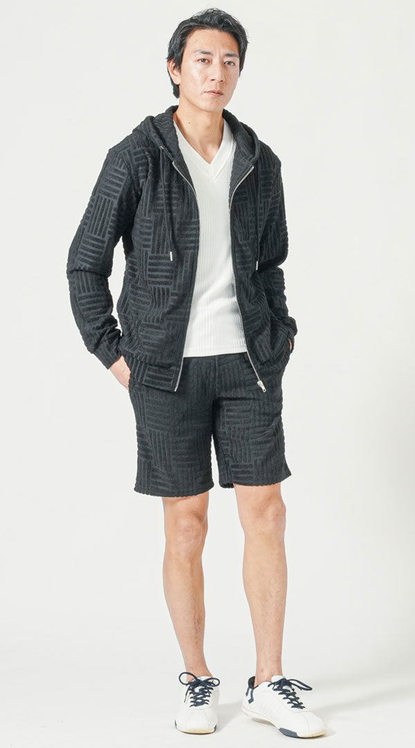 黒シャツ チャコールタンクトップ 白テーパードパンツ 黒スニーカー snp_ny0657 ｜ メンズファッション通販 MENZ-STYLE(メンズスタイル）