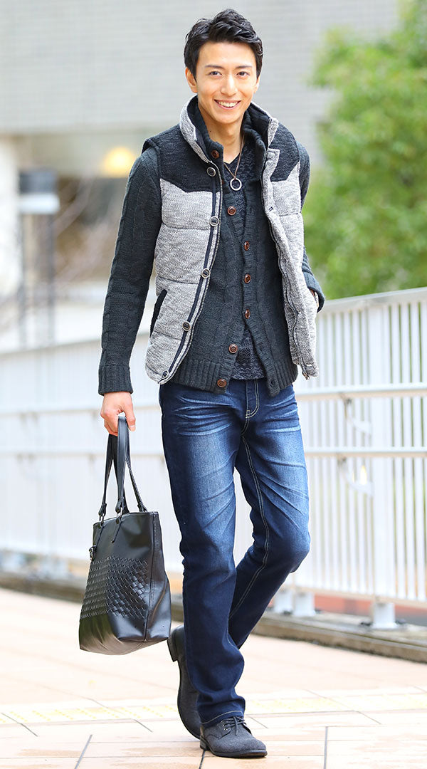 中綿ベスト ニット カットソー デニムパンツ シューズ バッグ snp_in0279 ｜ メンズファッション通販 MENZ-STYLE(メンズスタイル）