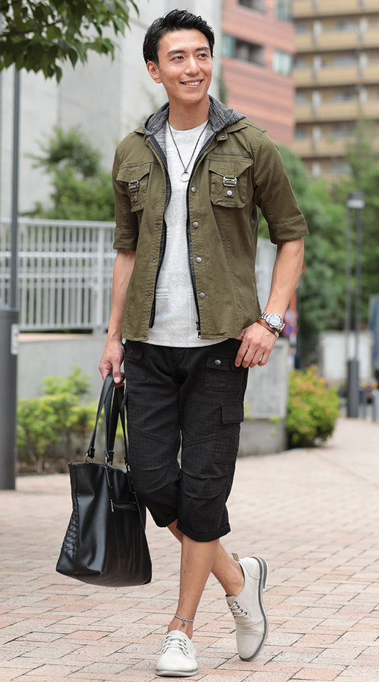 カーキジャケット グレーパーカー 黒クロップドパンツ snp_al0291 ｜ メンズファッション通販 MENZ-STYLE(メンズスタイル）