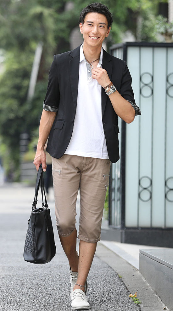 黒ジャケット 白ポロシャツ ベージュクロップドパンツ snp_aw0436 ｜ メンズファッション通販 MENZ-STYLE(メンズスタイル）