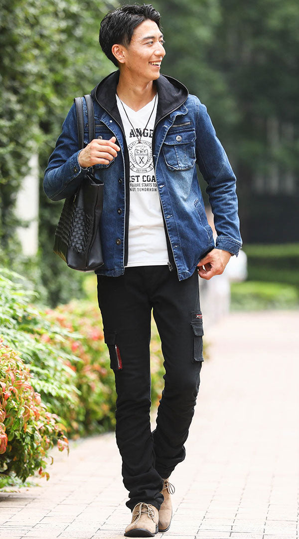 デニムジャケット 白Tシャツ 黒パンツ snp_br0496 ｜ メンズファッション通販 MENZ-STYLE(メンズスタイル）