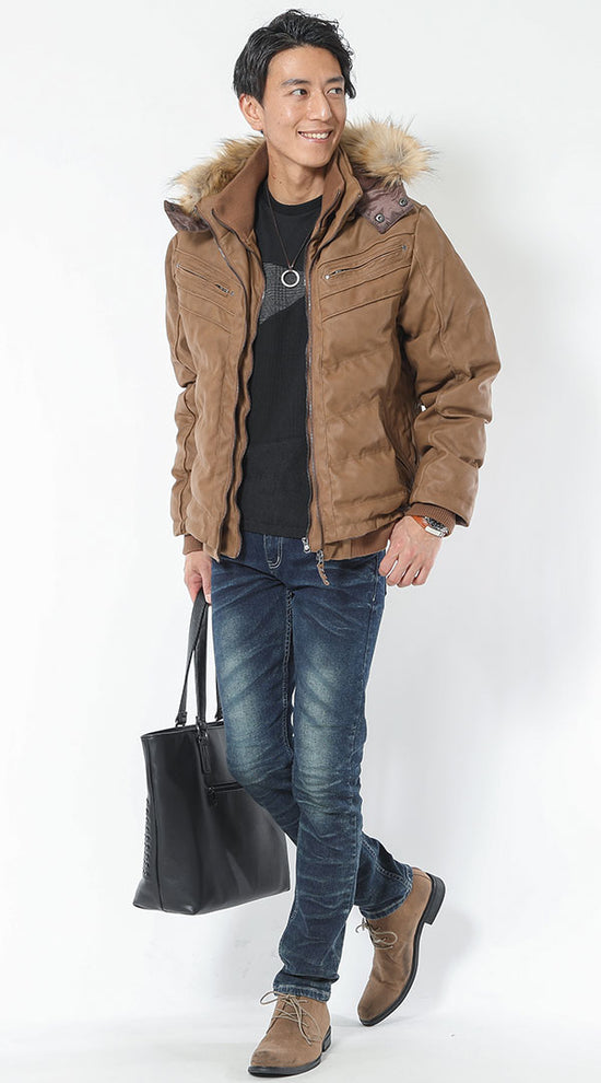 キャメルコート 黒Tシャツ ダークブルーデニムパンツ snp_dw0487 ｜ メンズファッション通販 MENZ-STYLE(メンズスタイル）