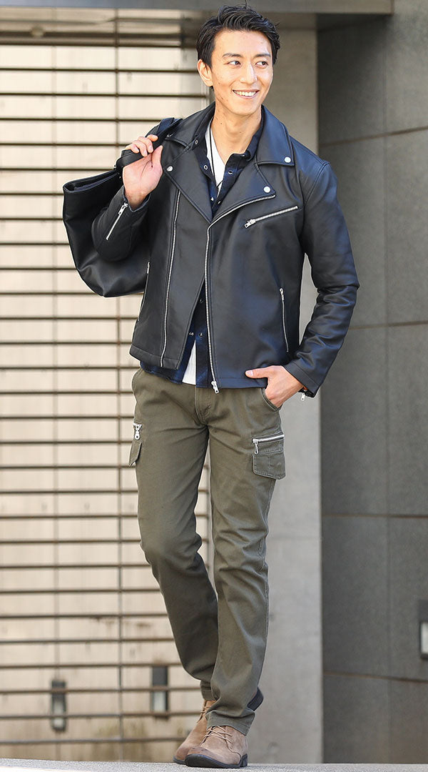 黒ジャケット 青チェックシャツ 白Tシャツ snp_ej0974のコーディネート例 ｜ メンズファッション通販 MENZ-STYLE(メンズスタイル）