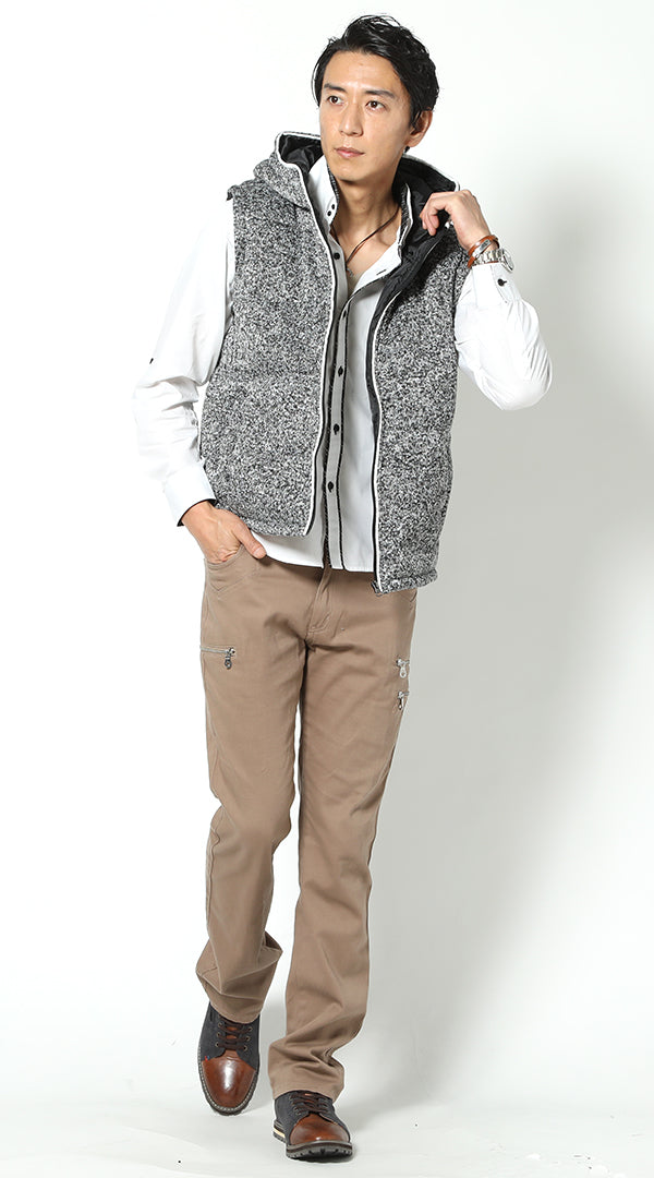 チャコールベスト 白シャツ ベージュパンツ snp_ig0285のコーディネート例 ｜ メンズファッション通販 MENZ-STYLE(メンズスタイル）
