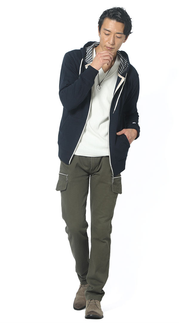 ネイビーパーカー 白Tシャツ オリーブパンツ snp_it2271 ｜ メンズファッション通販 MENZ-STYLE(メンズスタイル）
