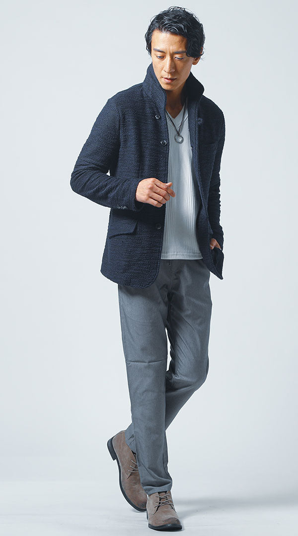 ネイビージャケット 白Tシャツ グレーパンツ snp_kh1221のコーディネート例 ｜ メンズファッション通販 MENZ-STYLE(メンズ ...