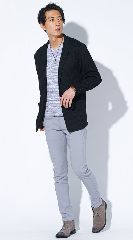 黒テーラードジャケット ブルー半袖Tシャツ snp_li1249 ｜ メンズファッション通販 MENZ-STYLE(メンズスタイル）